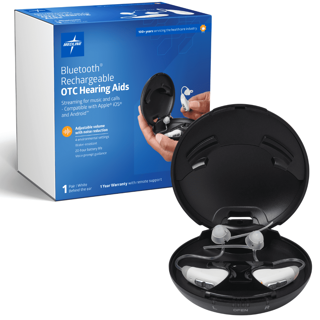 Medline Bluetooth Rechargeable OTC Behind-The-Ear Hearing Aid, White ...