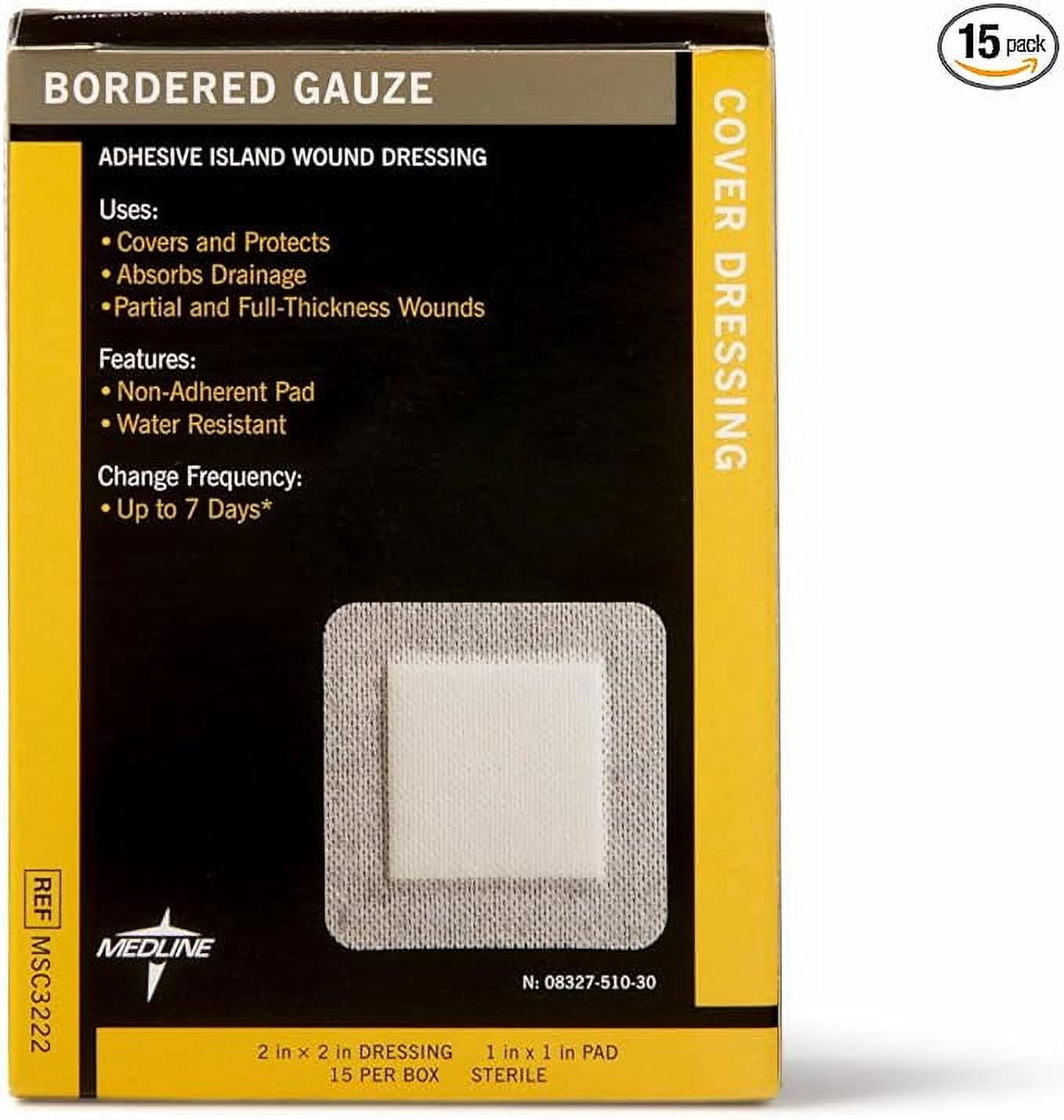 Medline Bordered Gauze, 2" x 2" Adhesive Island Wound Dressing, Sterile, 15 Count - Walmart.com
