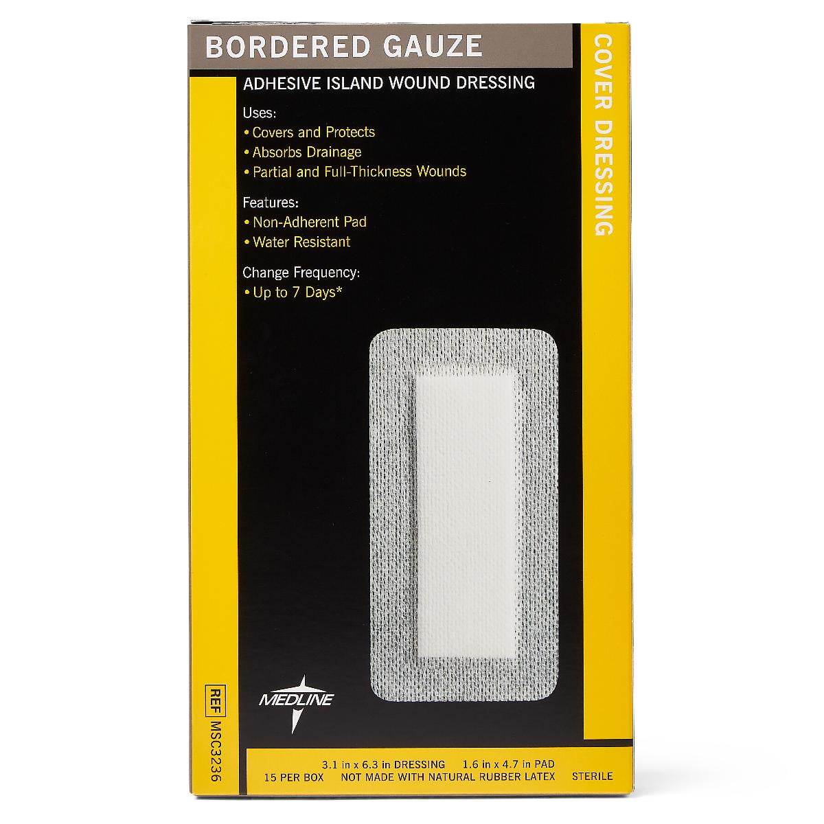 Medline Bordered Gauze, Adhesive Island Wound Dressing, Sterile, 3"x6", 15 Count - Walmart.com