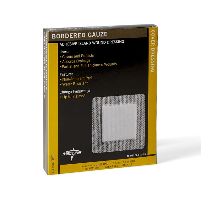 Medline Bordered Gauze, Adhesive Island Wound Dressing, Sterile, 4"x4 ...