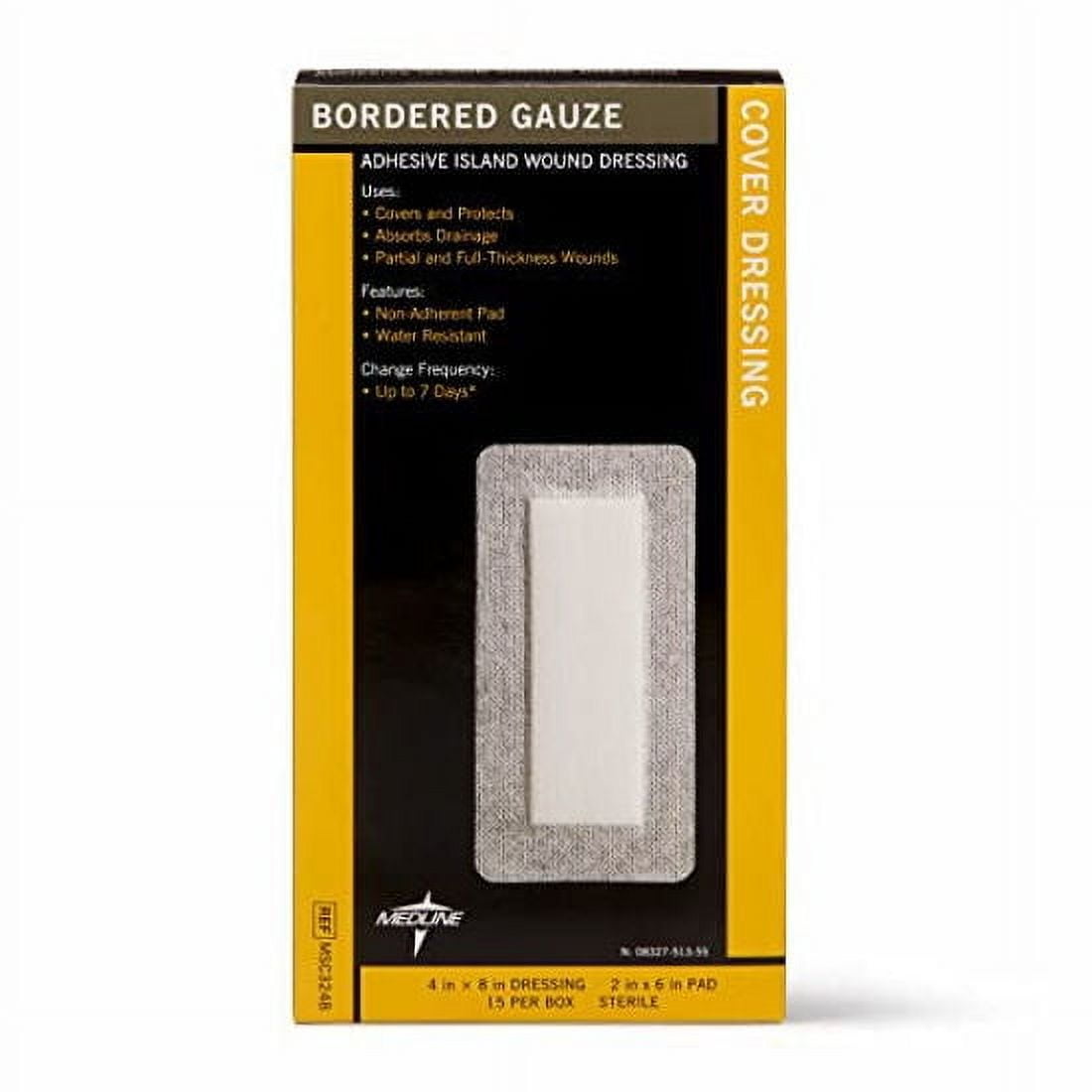 Medline Bordered Gauze, Adhesive Island Wound Dressing, Sterile, 4"x8 ...