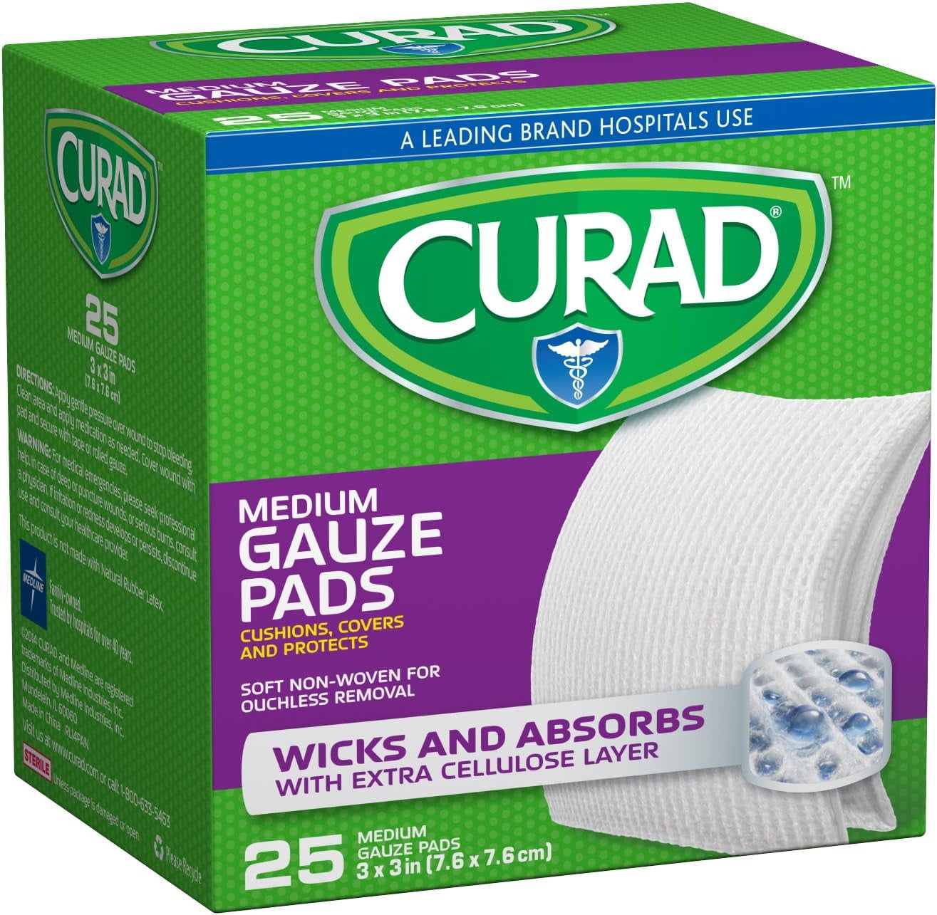 Medline CUR20434ERBI Medium Guaze Pads 3 in x 3 In (Box of 25 ...