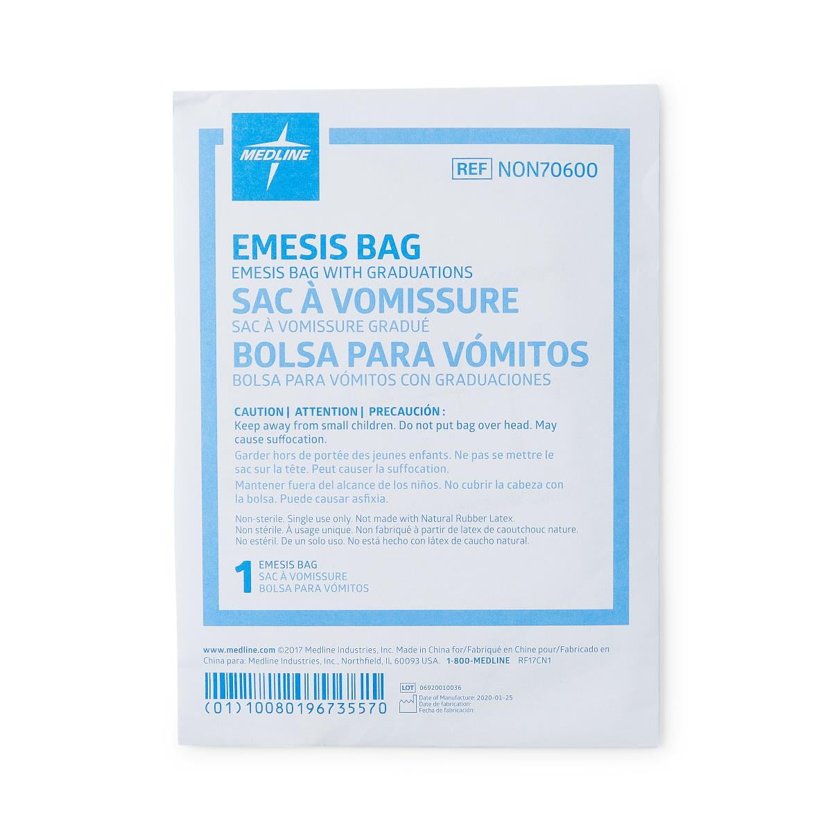 Medline Clean Sack Emesis Bag with Paper Funnel, Clear, 500 Count ...