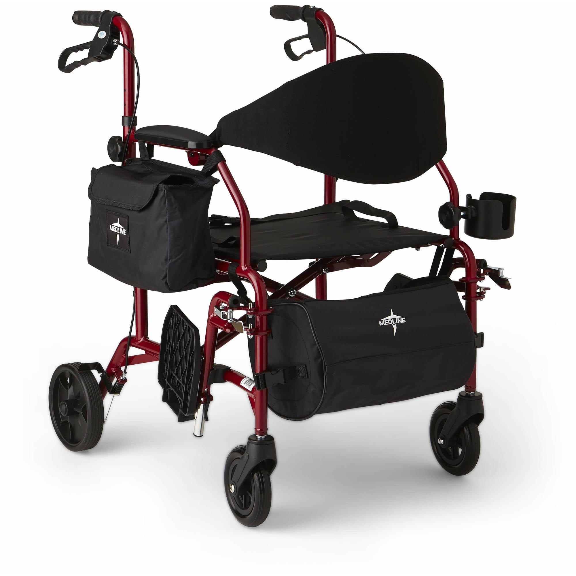 Medline Combination Rollator Transport Wheelchair, Folding Rolling ...