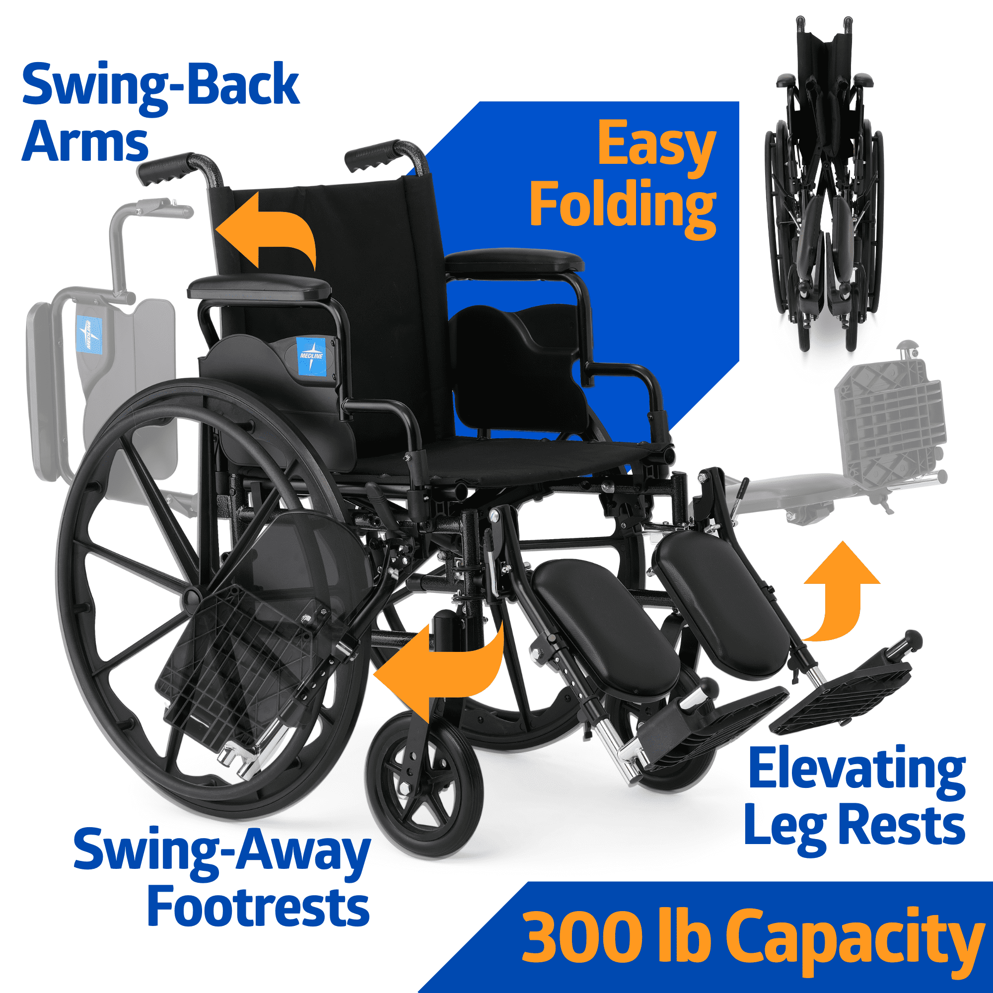 Medline Wheelchair with Swing-Back Desk Arms, Elevating Legrests, 20-In ...