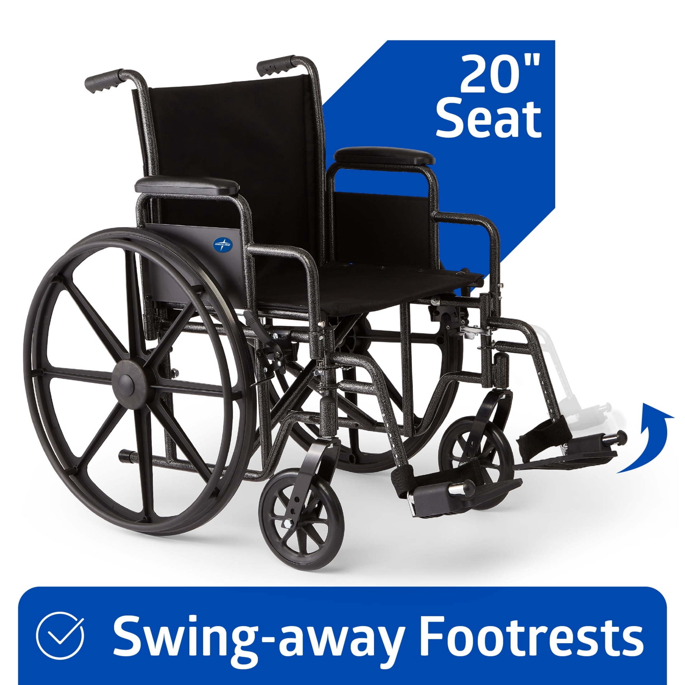 Medline Comfortable Folding Wheelchair with Swing-Back Desk-Length Arms ...