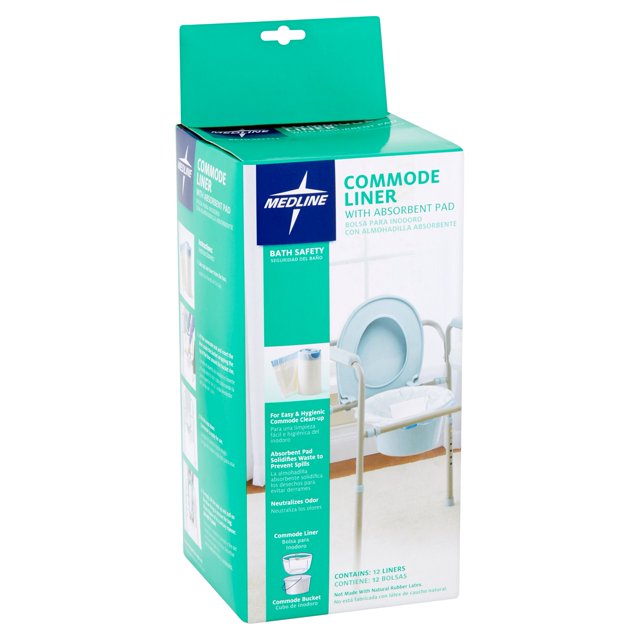 Medline Commode Liner with Absorbent Pad, Fits Standard Commodes, 12 ...