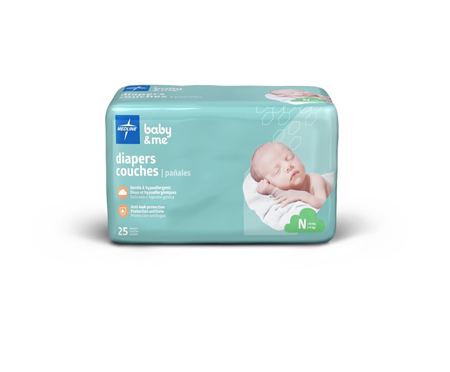 Medline Disposable Baby Diapers, Size N (Newborn), Under 10 LBS, Case ...