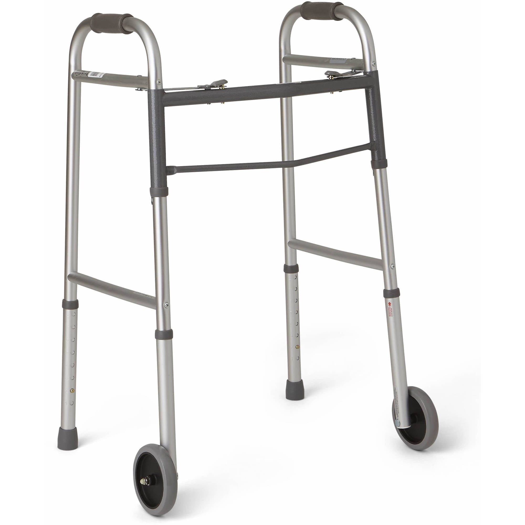 Medline Easy Care Two-Button Folding Walker with 5" Wheels - Walmart ...