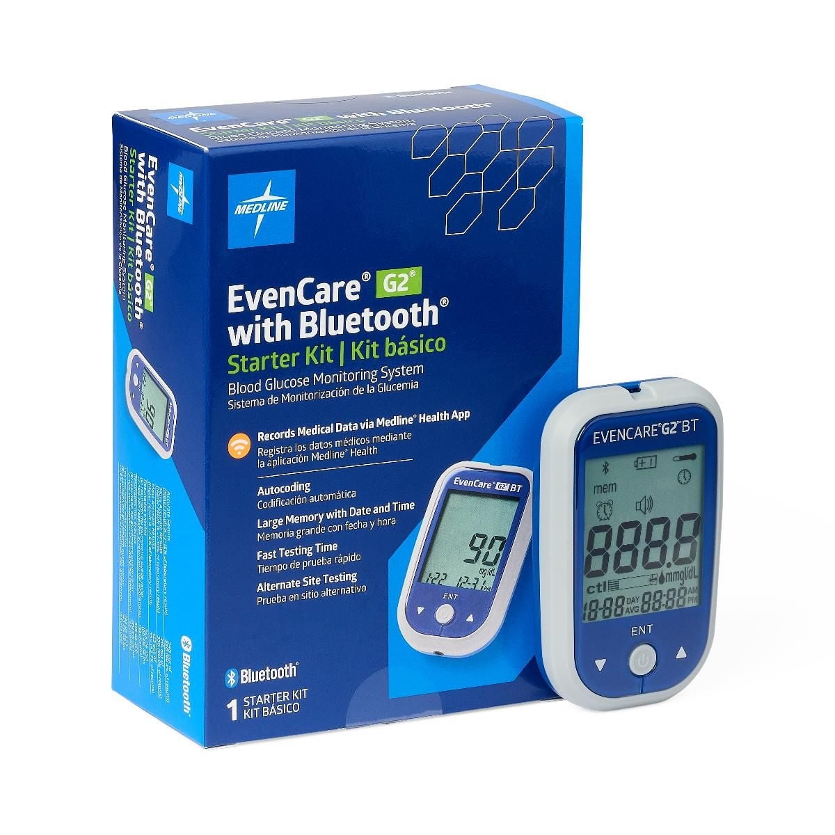 Medline EvenCare G2 Blood Glucose Monitoring Meter with Bluetooth ...