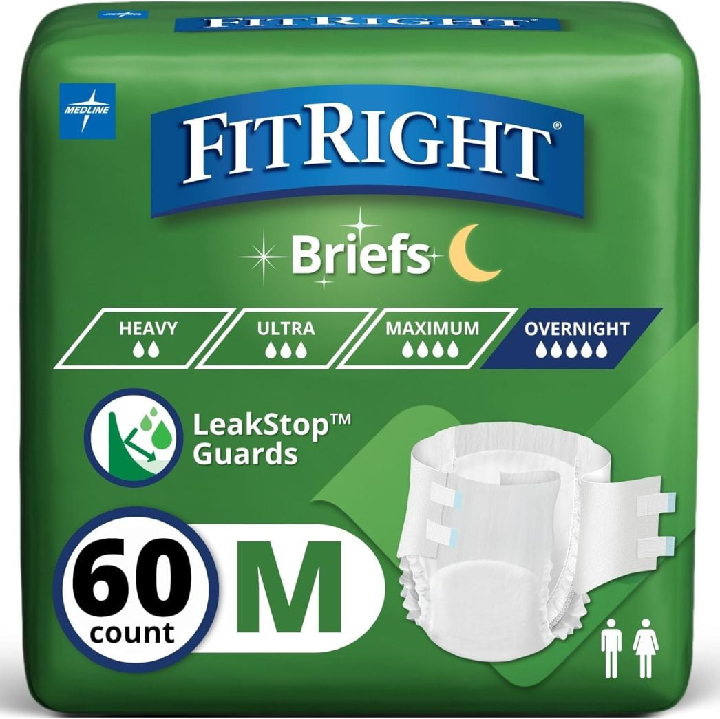 Medline Extended Wear Overnight Adult Briefs with Tabs, Maximum ...
