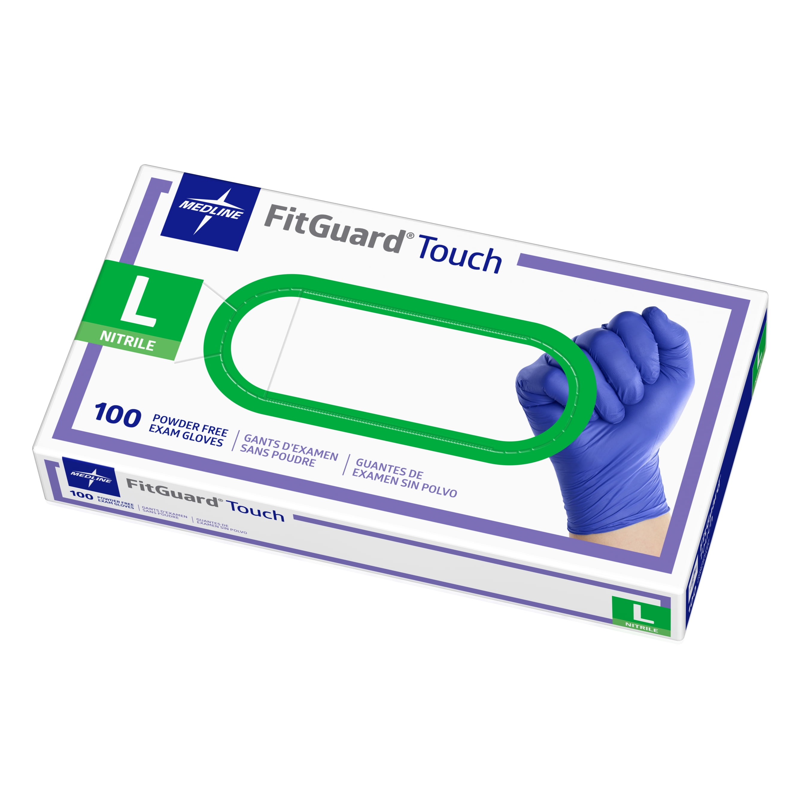 Medline FitGuard Touch Nitrile Exam Gloves, 100 Count, Large, Blue ...