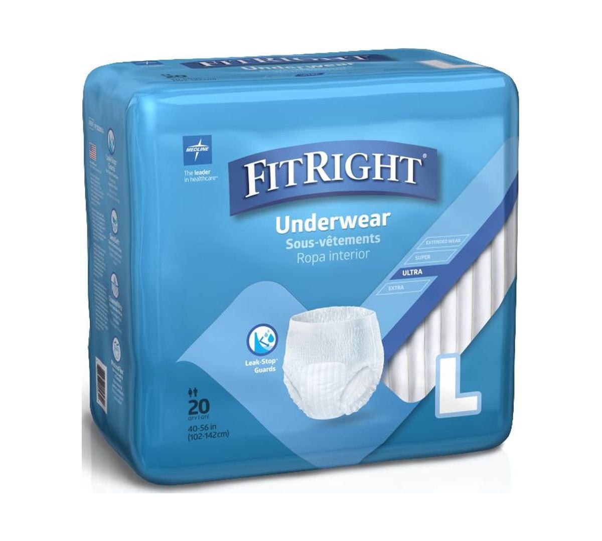 Medline FitRight Ultra Protective Underwear Large 40-56" Waist 20/Pack ...