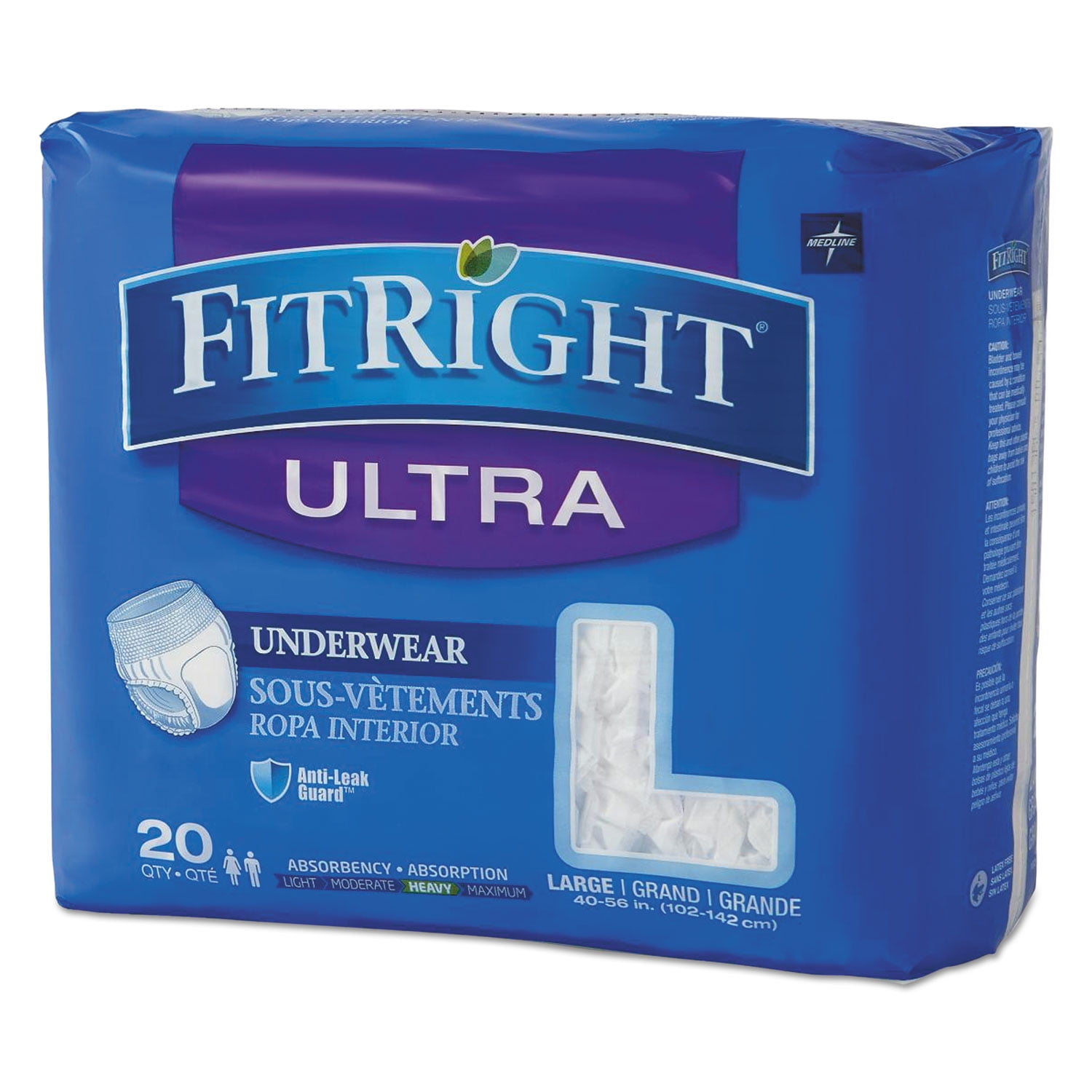 "Medline Fitright Ultra Adult Diapers, Large, 40""-56"" Waist, 20/Pack ...