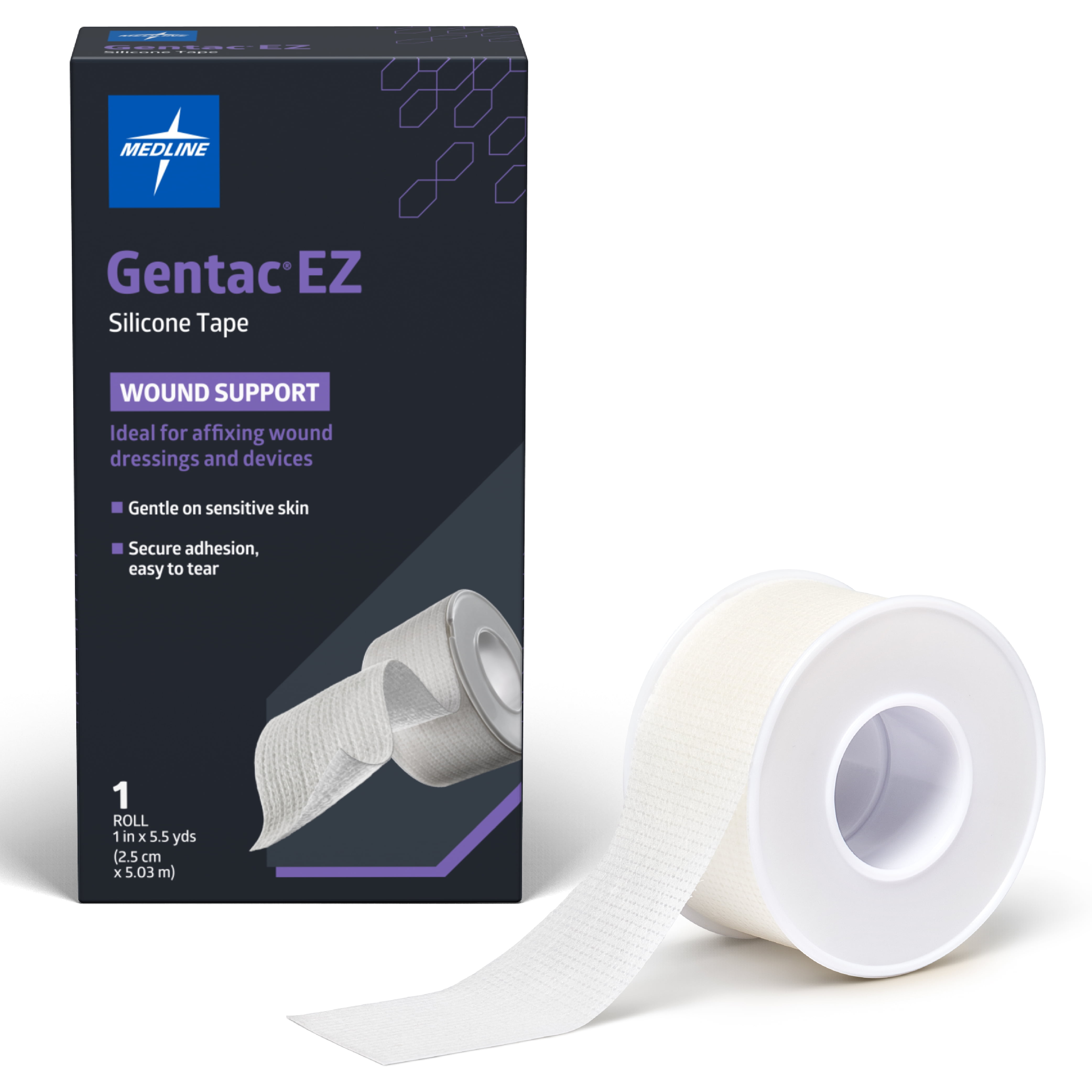 Medline Gentac EZ Silicone Tape, 1” x 5.5 Yards., Easy Tear Medical ...