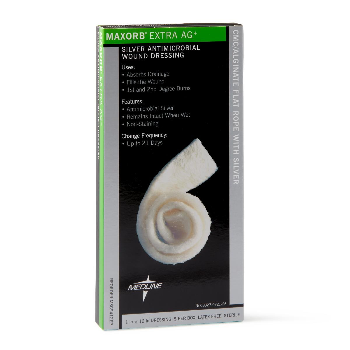 Medline Maxorb Extra Ag+ CMC / Alginate Dressings, 1" x 12" Flat Rope ...