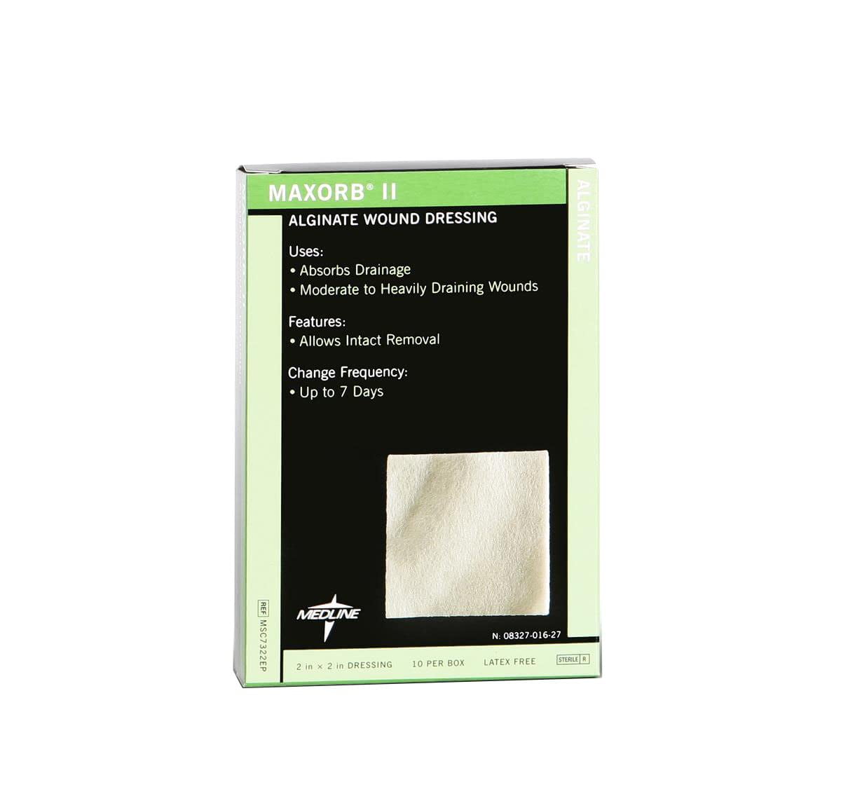 Medline Maxorb II Alginate Dressings, 2" x 2" Alginate Wound Dressing ...
