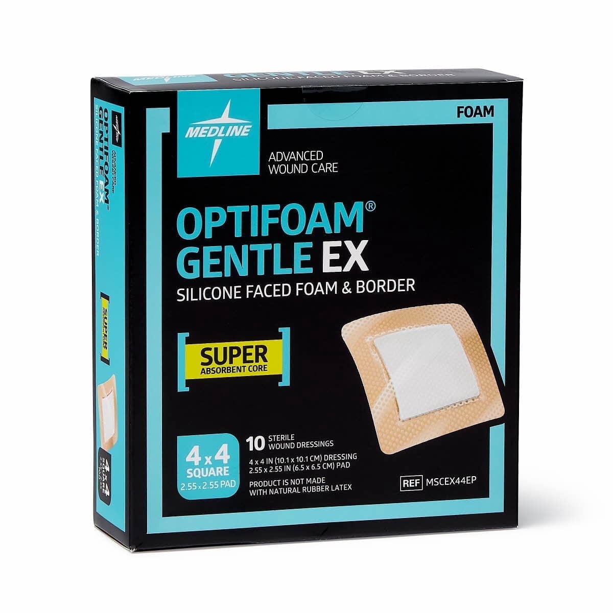 "Medline Optifoam Gentle EX Super Absorbent Silicone Wound Dressing, 4 ...