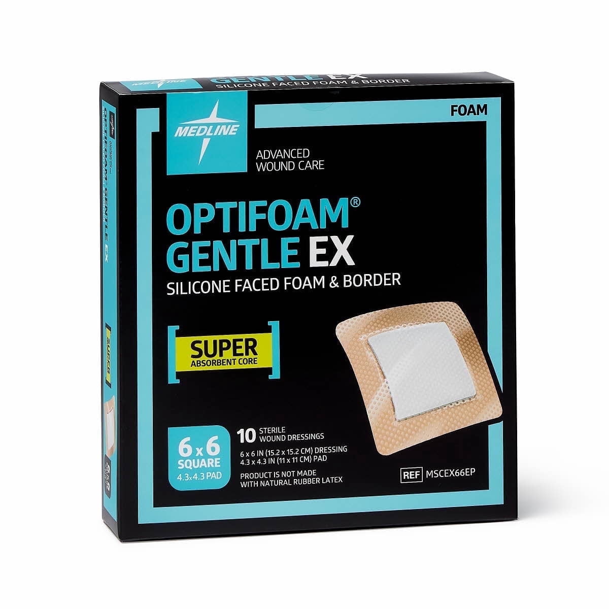Optifoam Gentle EX Silicone-Faced Bordered Foam Dressing, 6" x 6", 10 ...