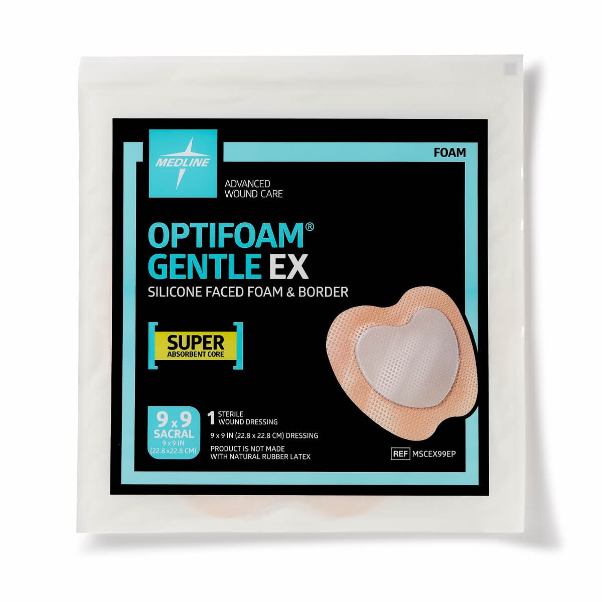 Medline Optifoam Gentle EX Sacral Bordered Foam Adhesive Dressing, 9" x ...