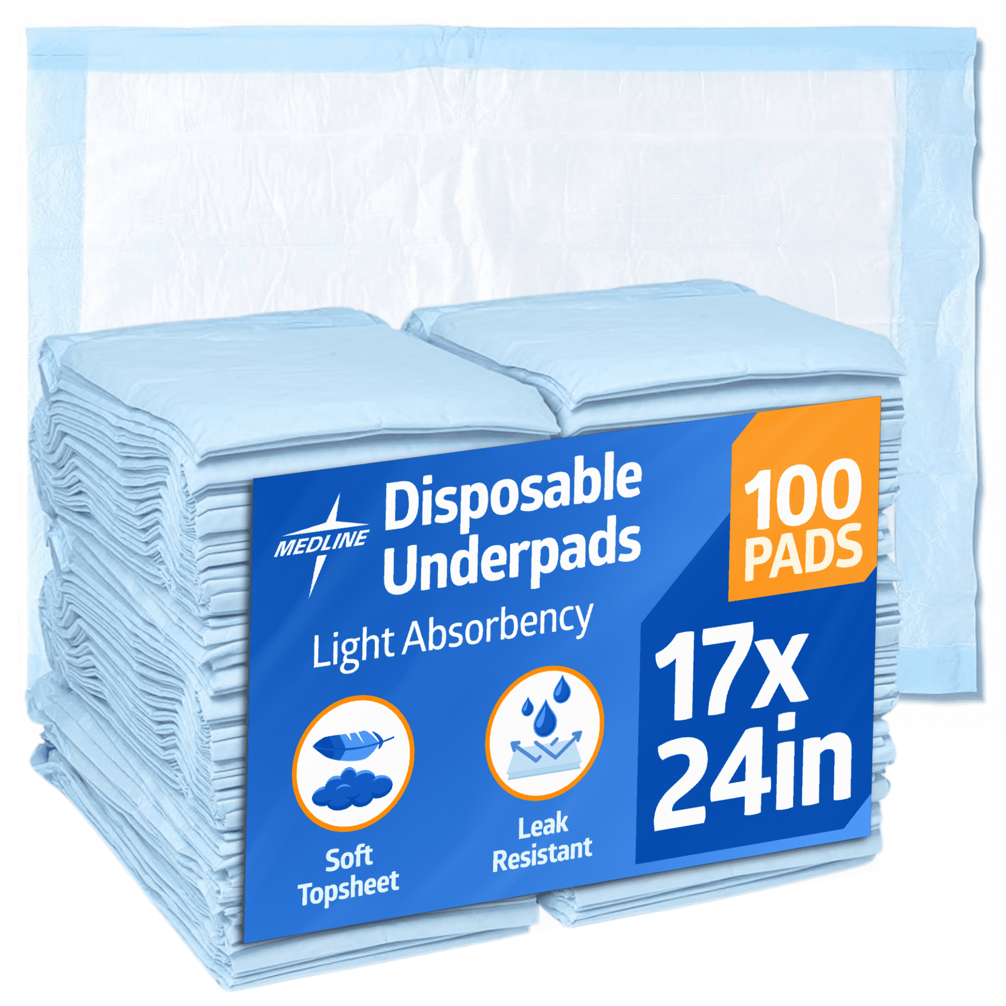 Medline Light Absorbency 17" x 24" Fluff Disposable Underpad, Great For ...