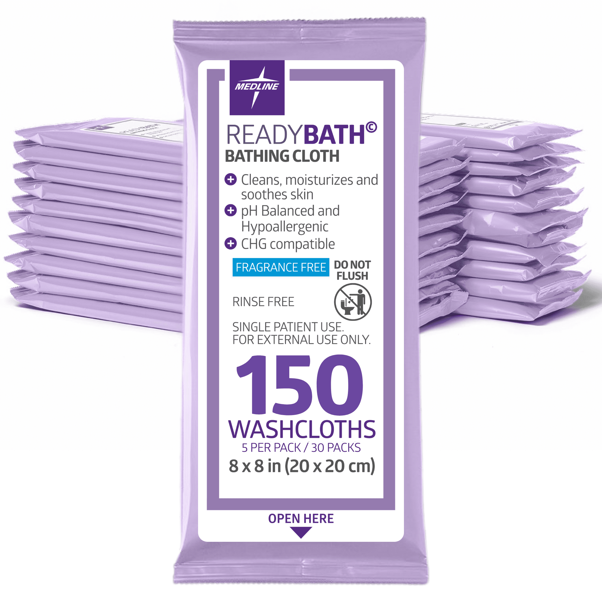 Medline ReadyBath Full Body Wipes, Unscented, Rinse Free with Aloe (150 ...