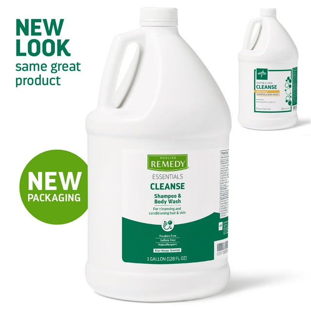 Medline Remedy Essentials Shampoo & Body Wash (128 oz), 4 Count, Kiwi ...