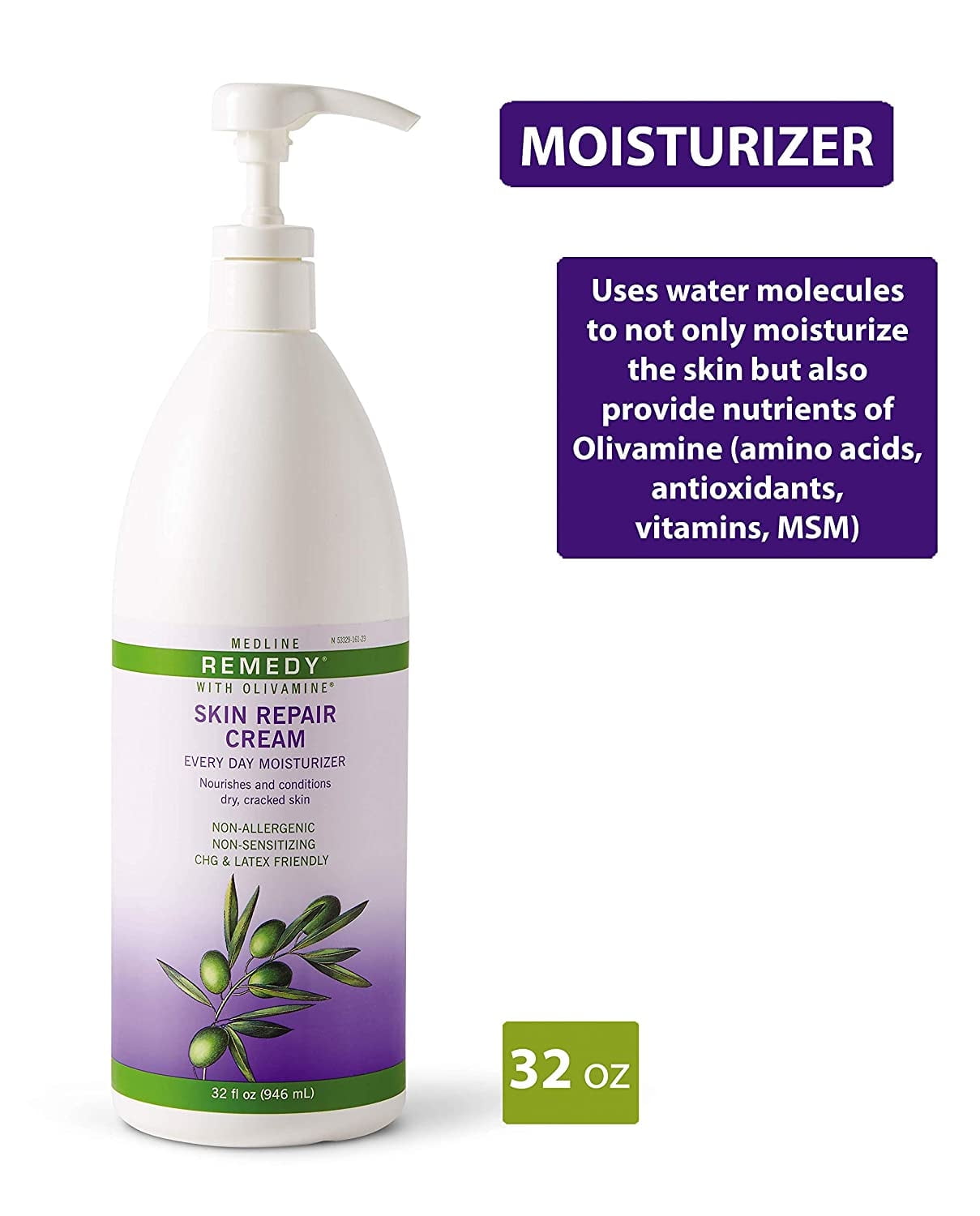 Medline Remedy Skin Repair Cream with Olivamine, 32 oz., Lightly ...