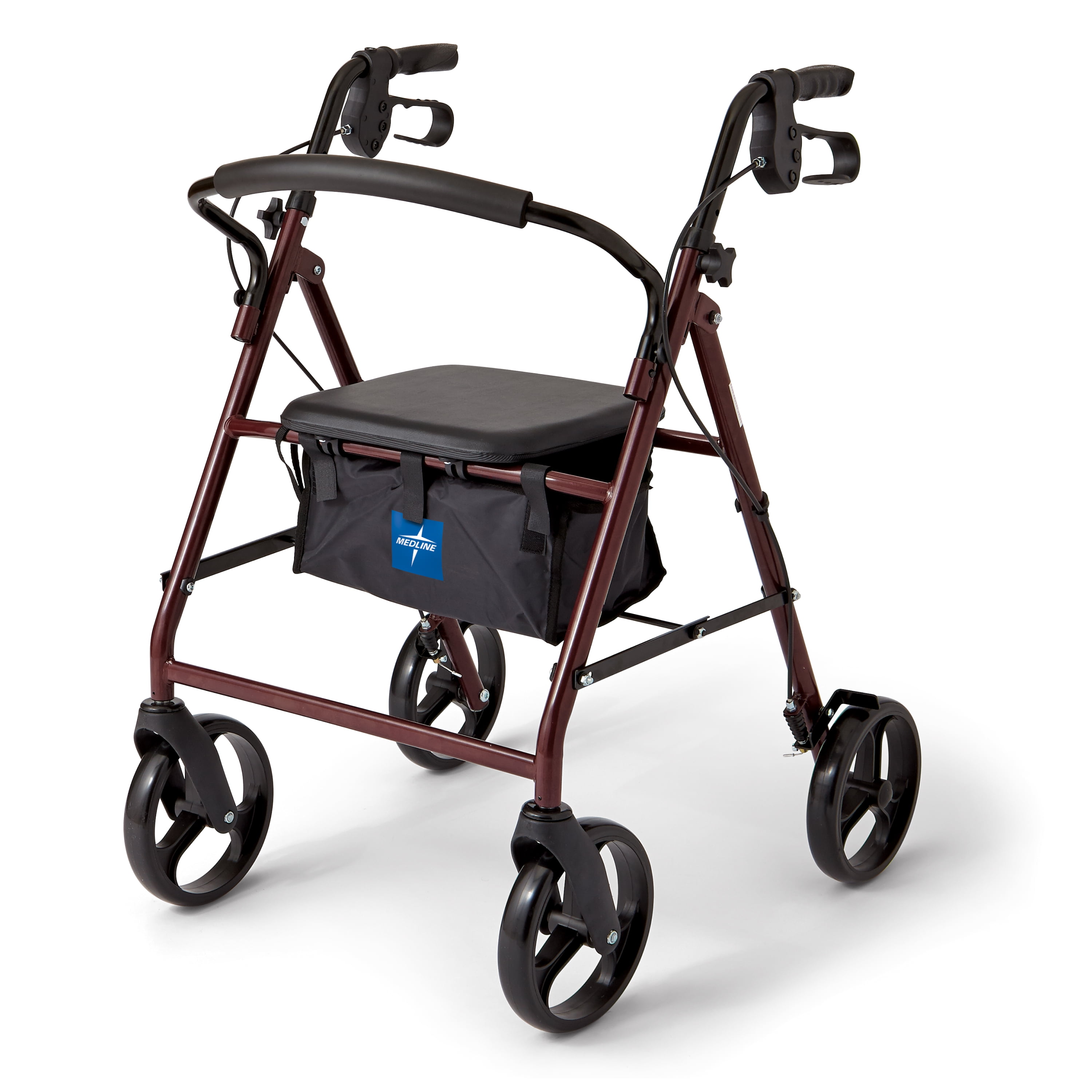 Medline Steel Rollator Walker for Adult, Burgundy, 350 lb. Weight ...