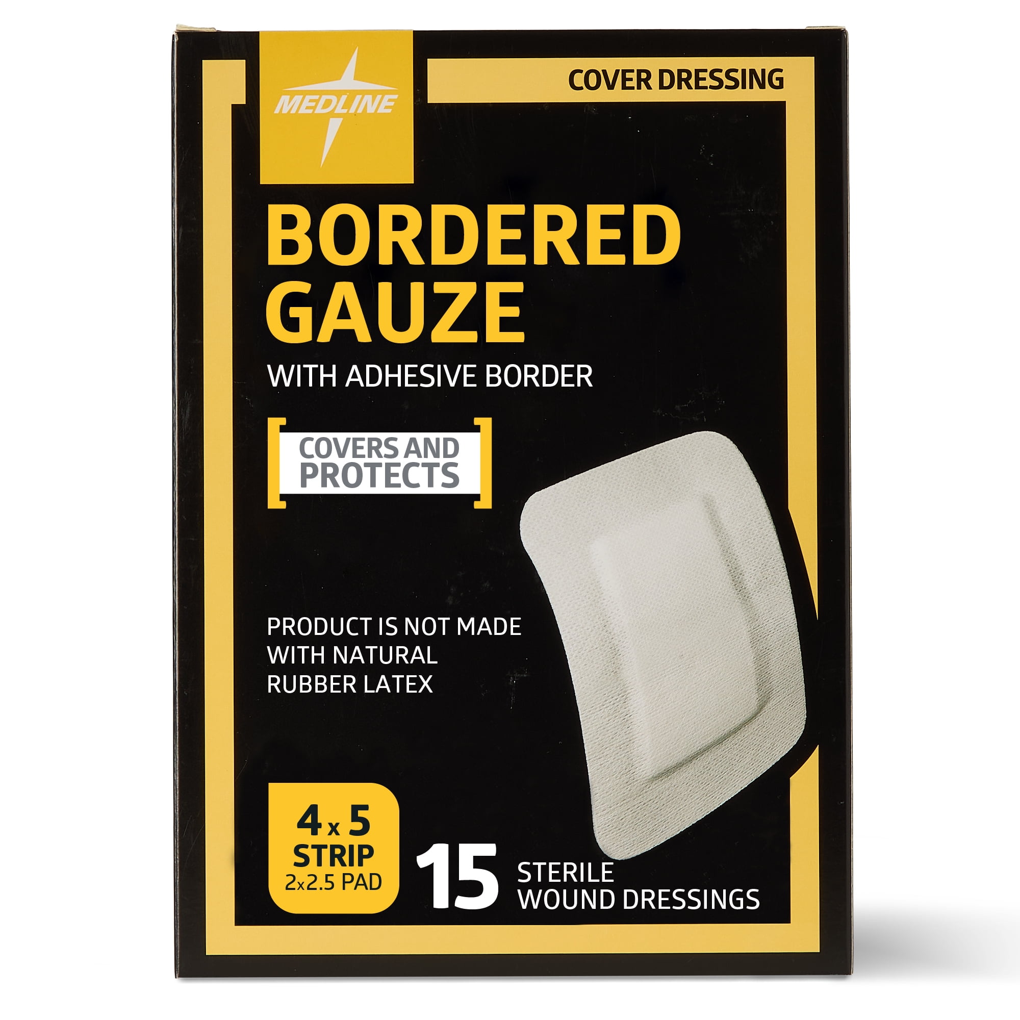 Medline Bordered Gauze, Adhesive Island Wound Dressing, Sterile, 4"x5 ...