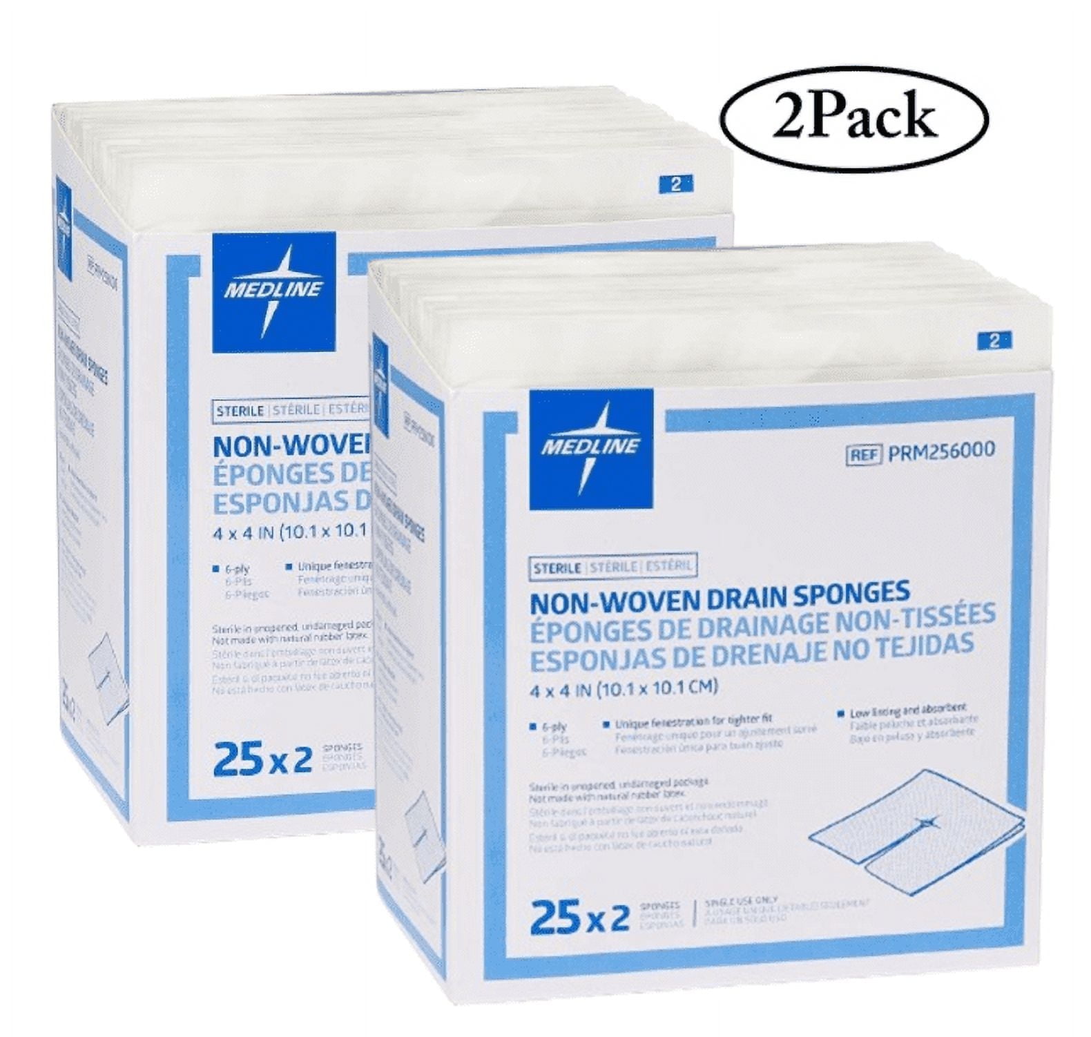 Medline Sterile Non-Woven Gauze Drain Sponges 4x4 In | 6-Ply | Box of ...