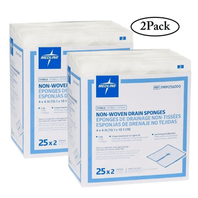 Medline Sterile Non-Woven Gauze Drain Sponges 4x4 In | 6-Ply | Box of ...