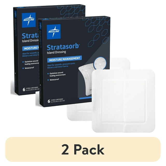(2 pack) Medline Stratasorb Sterile, 4” x 4” Composite Island Dressing ...