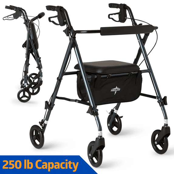 Medline Superlight Folding Aluminum Mobility Rollator Walker, Smoky ...