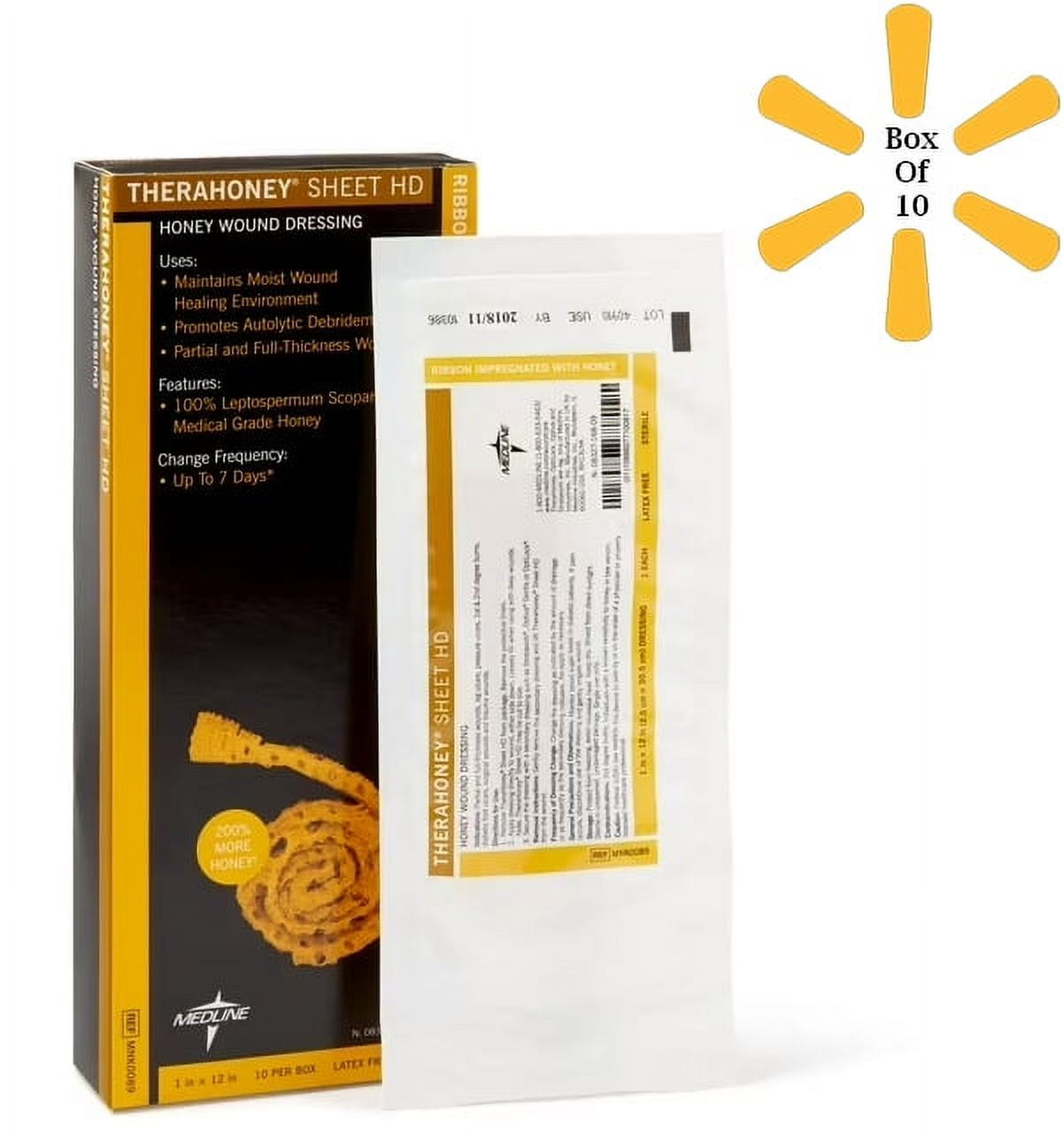Medline TheraHoney HD Honey Wound Dressings, 1" x 12" Ribbon, Honey ...