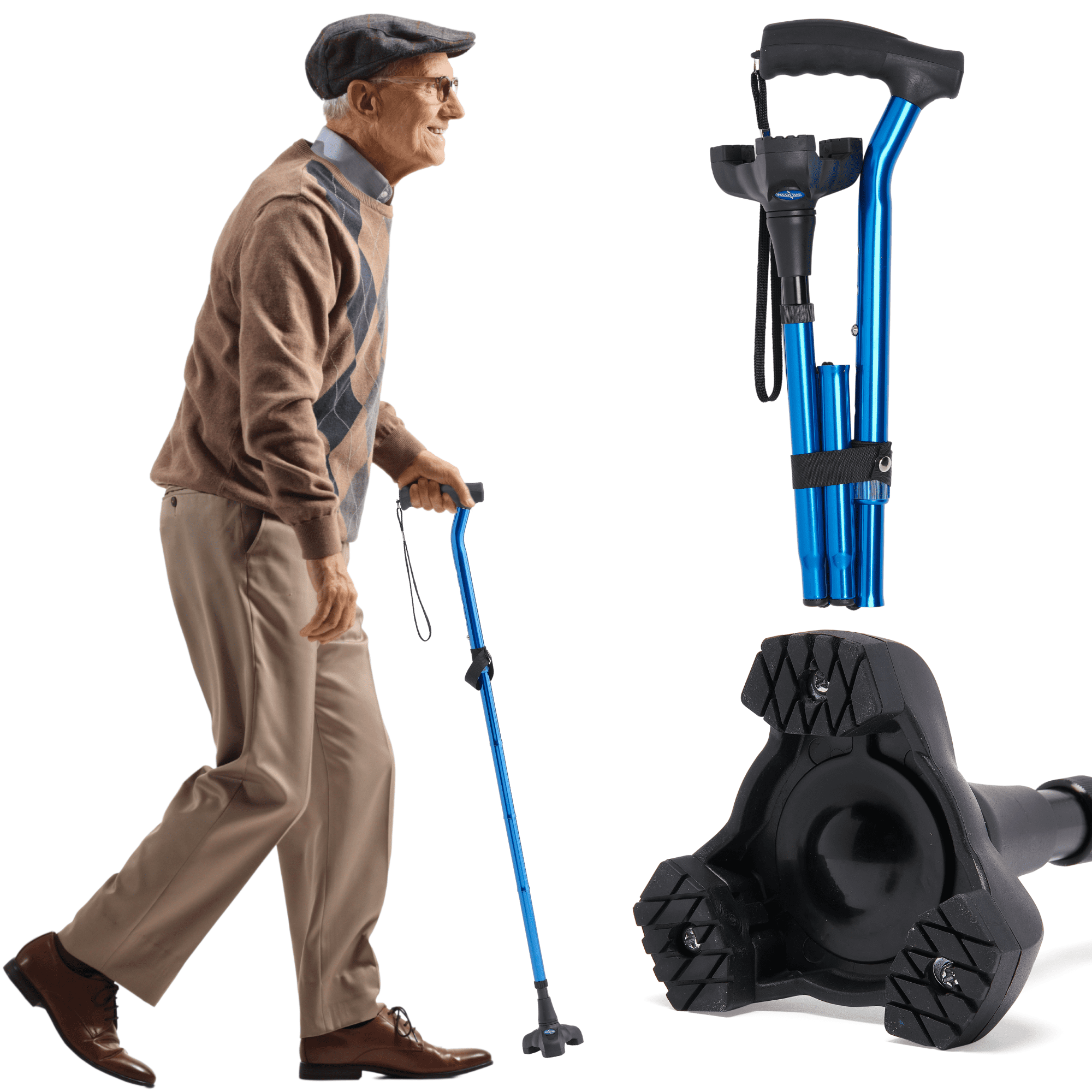Medline TriGlide Folding Cane, Walking Cane, 32-In to 37-In Adjustable ...