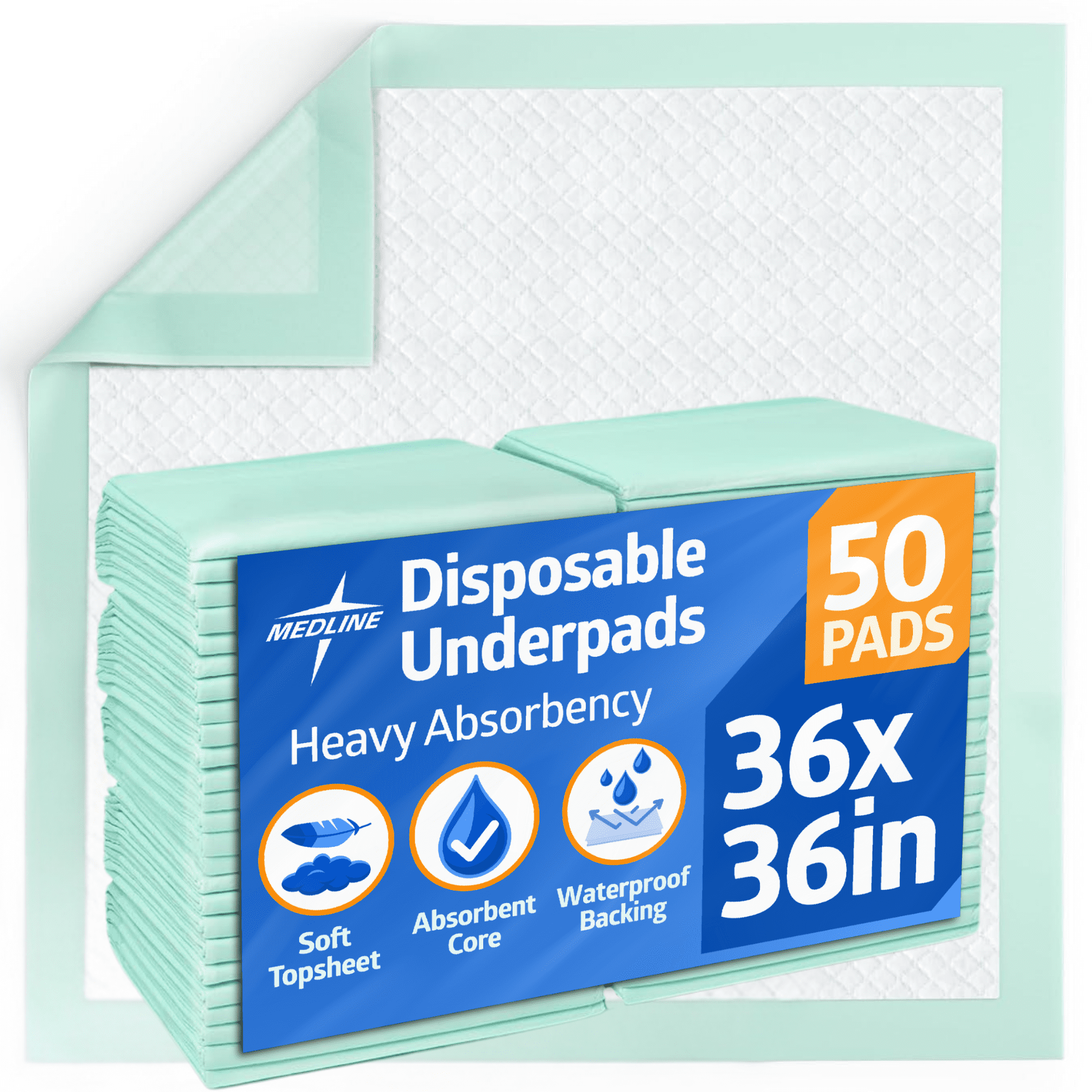 Medline Ultra Absorbent Underpads, 36" x 36", Case of 50 Quilted ...