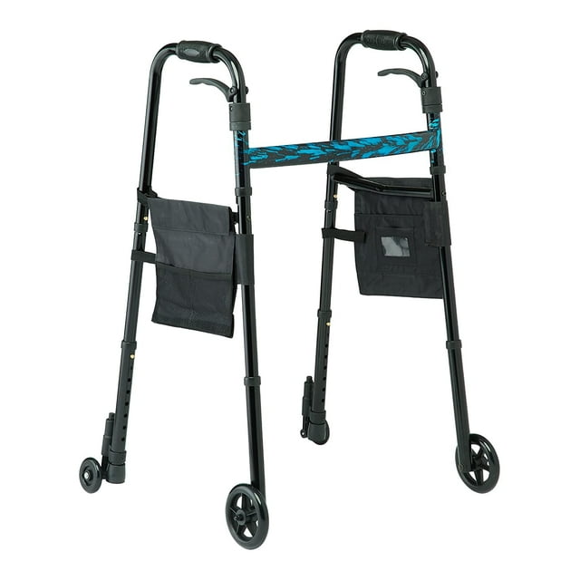 Medline Walker with Wheeled Glide-Brake, Trigger Release Folding Walker ...
