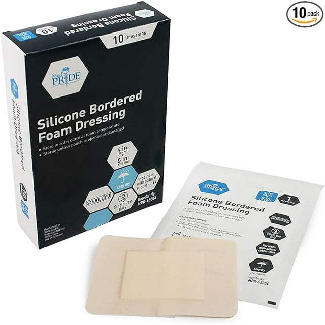 Medpride Adhesive Silicone Bordered Foam Wound Dressing Pads- 4 inches ...