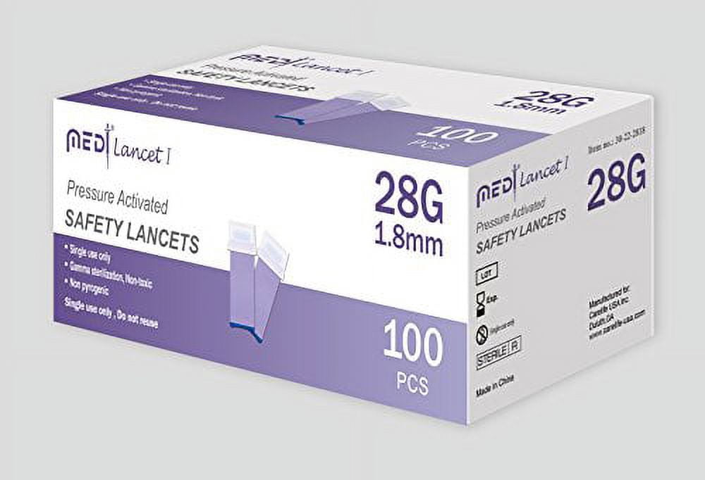 MedtLancet I Pressure Activated .. .. Safety Lancets 28Gx1.8mm, .. 100 ...