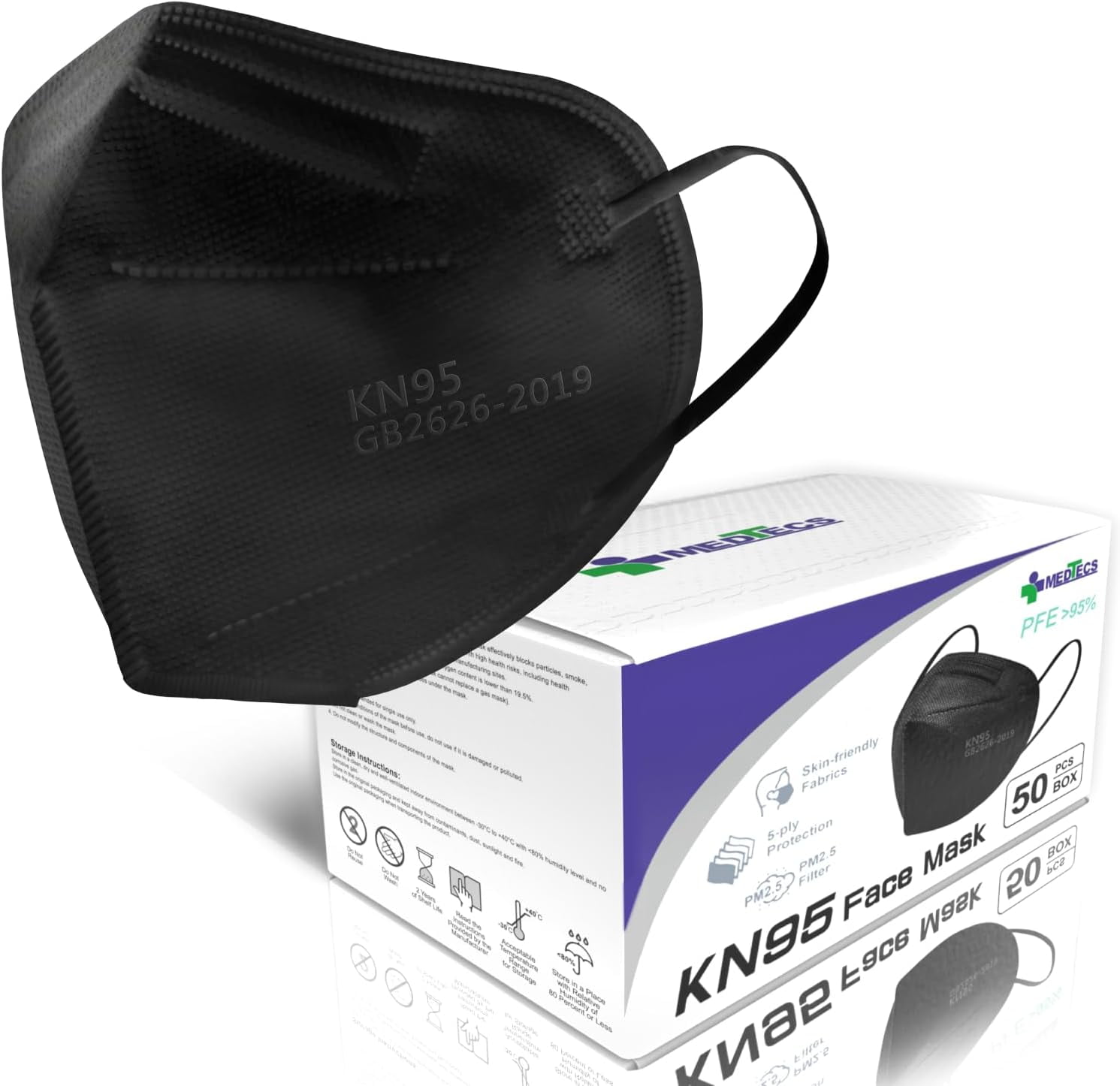 Medtecs KN95 Face Masks Disposable - Individually Wrapped, 5 Ply ...