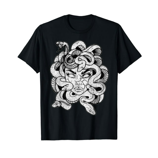 Medusa Black & White Stone Statue - Greek Mythology Medusa T-Shirt ...