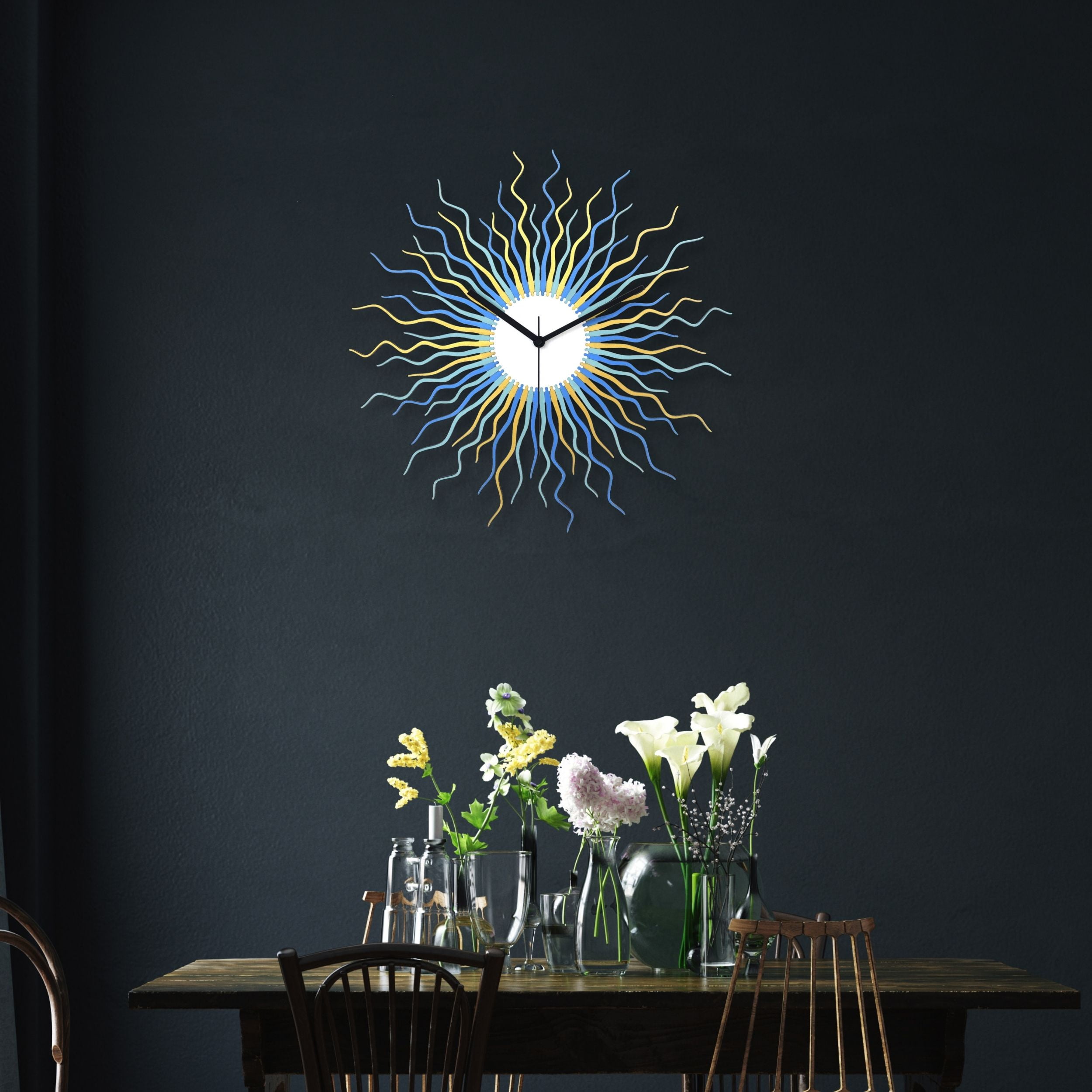 Medusa Blue & Gold - 16 in Organic Large Wall Clock, Mid-century Modern ...