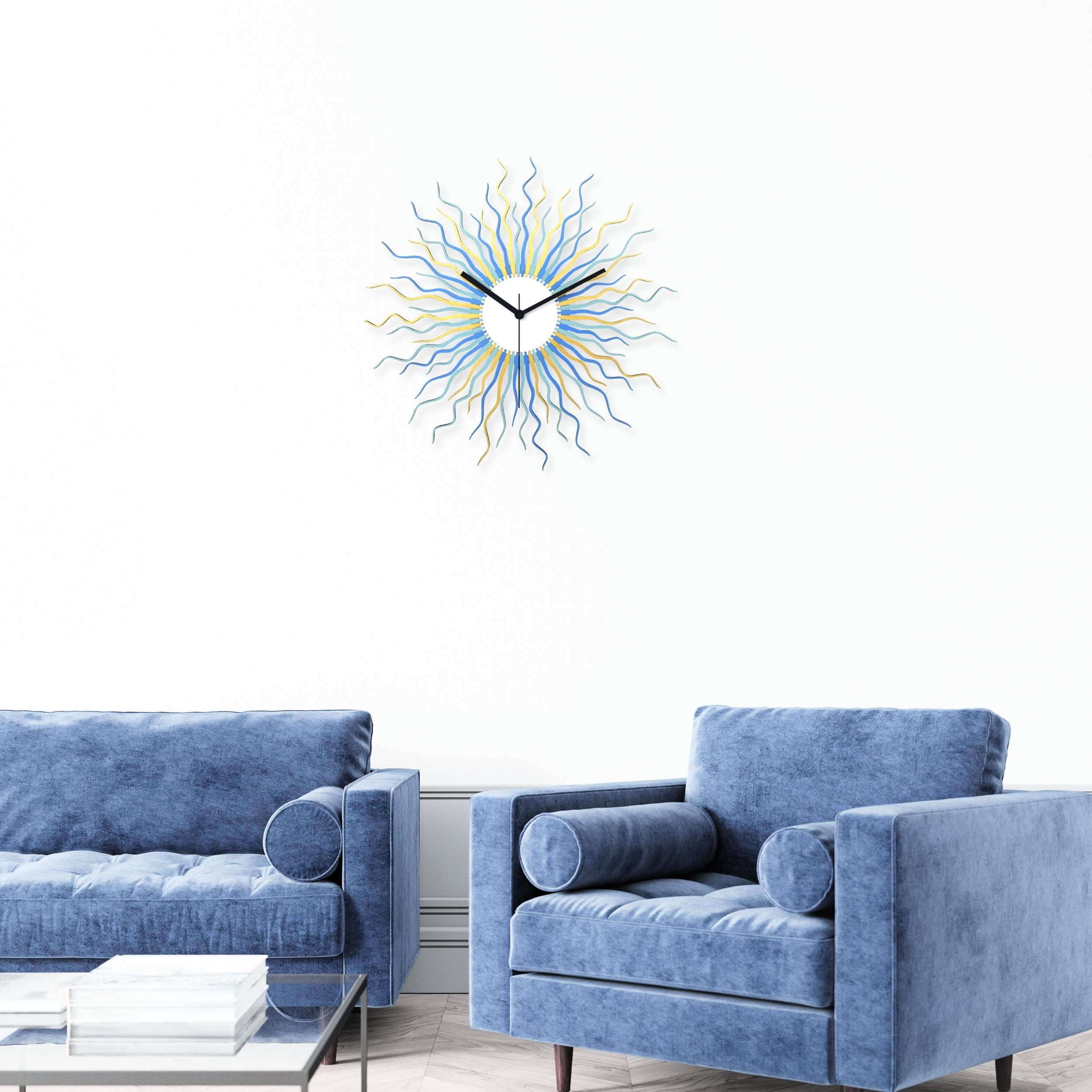 Medusa Blue & Gold - 23.5 in Organic Oversized Analog Wall Clock, Mid ...