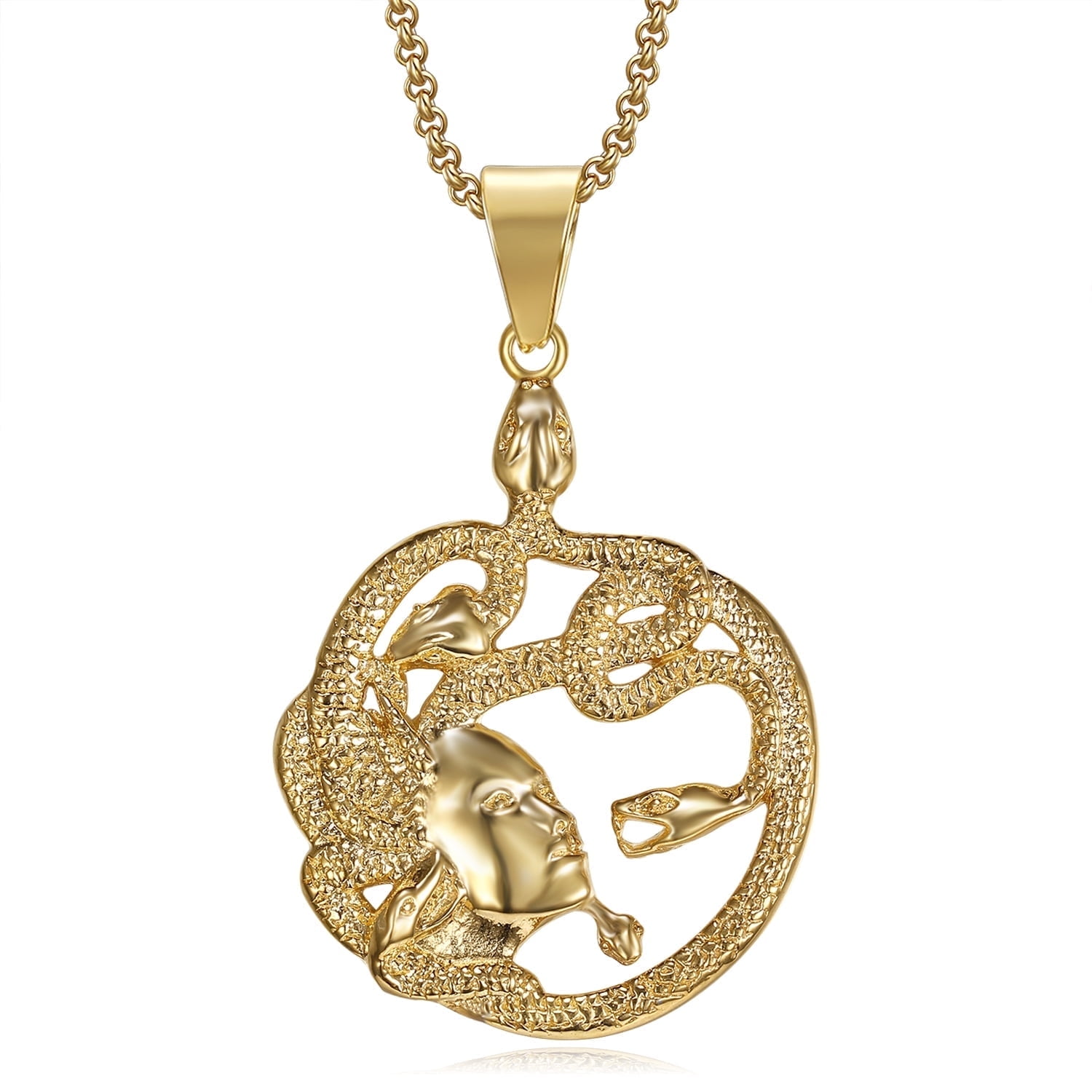 NEGS 18K Gold Plated Medusa Gorgon Snake Head Pendant 20'' Chain ...