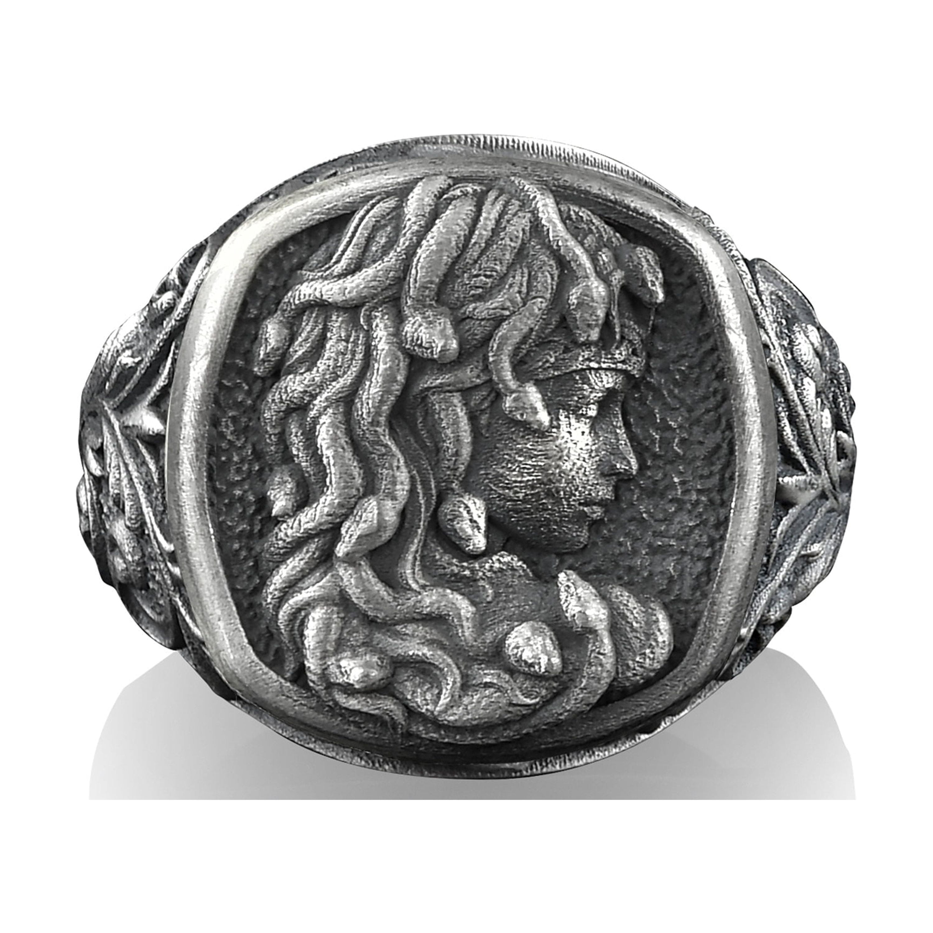 Medusa Head Signet, Sterling Silver Square Signet Ring, Pinky Rings for ...