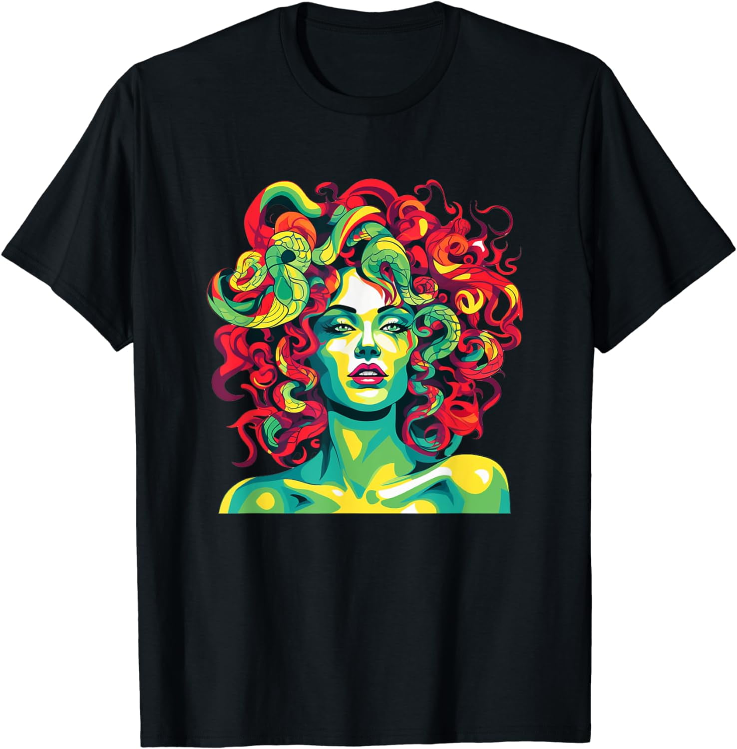 Medusa Headpiece Art Print Greek Mythology Face Hair Snakes T-Shirt ...