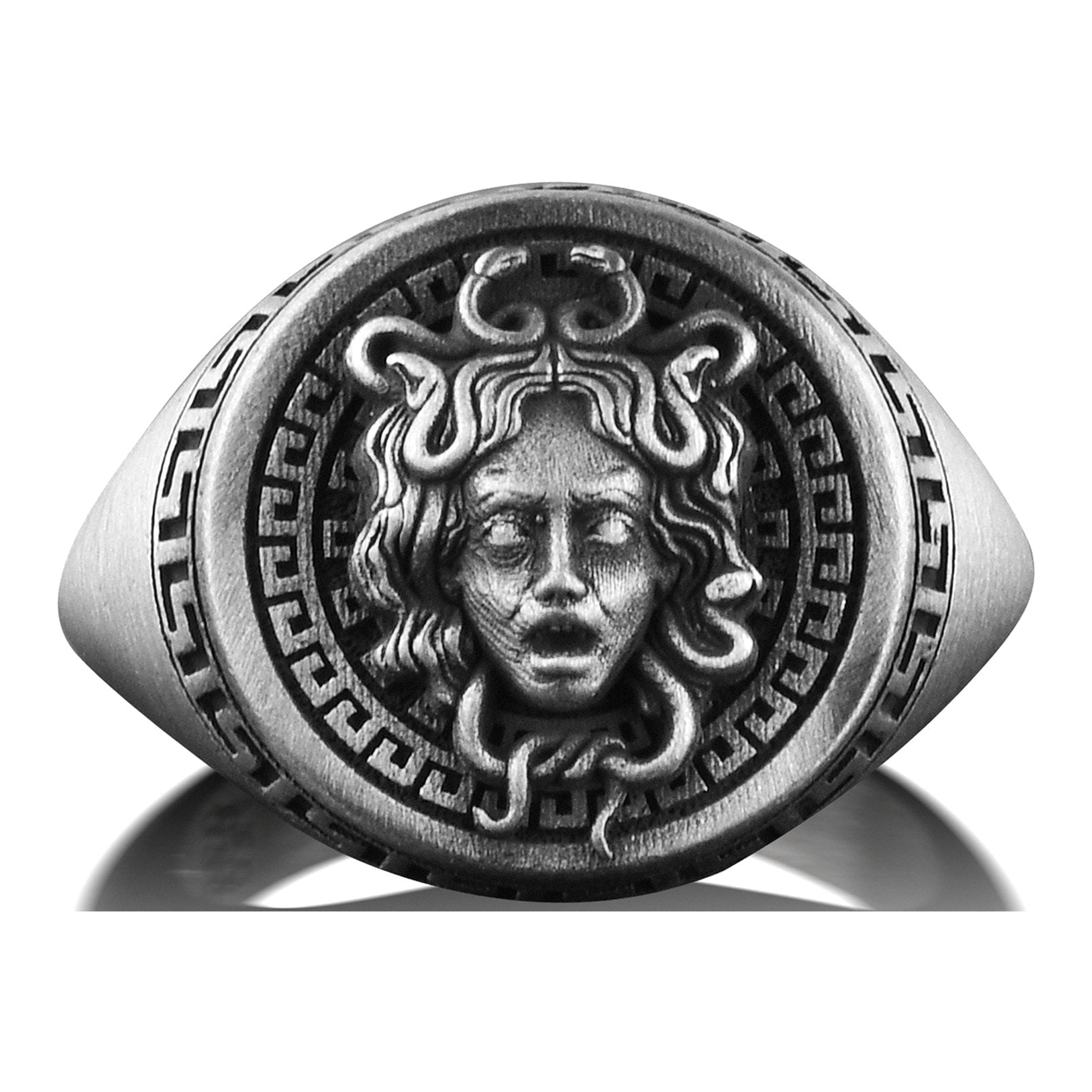 Medusa Pinky Signet Ring For Men, Greek Mythology Engraved Gorgon Ring ...