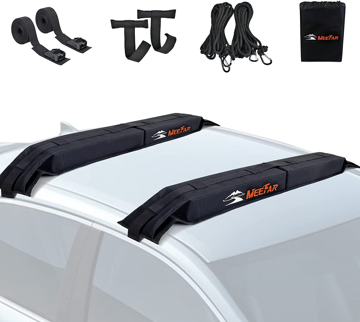 MeeFar Universal Car Soft Roof Rack Pads Luggage Carrier System for ...