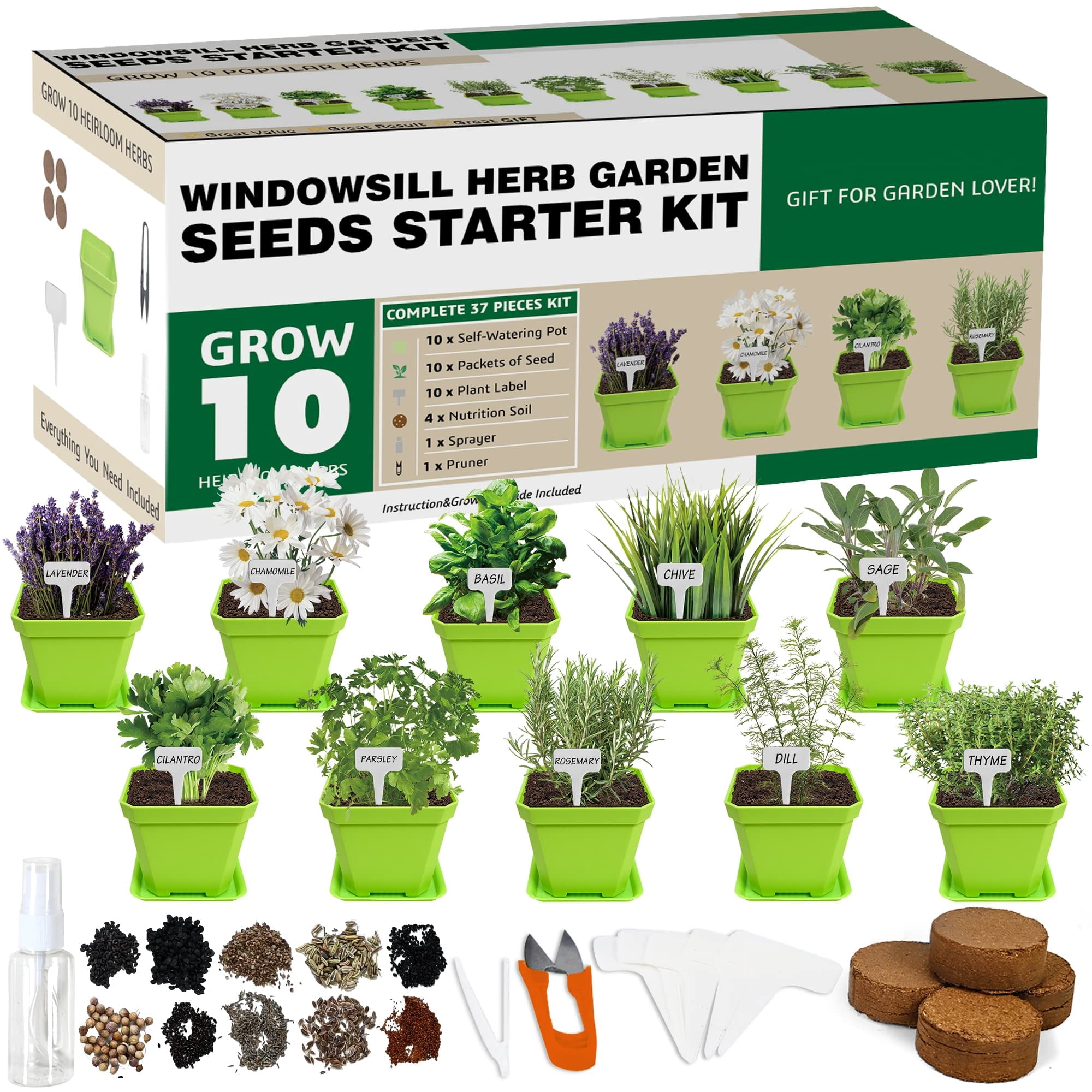 Meekear 10 HerbEGSC Seeds Garden Starter Grow Kit with Green Pots ...